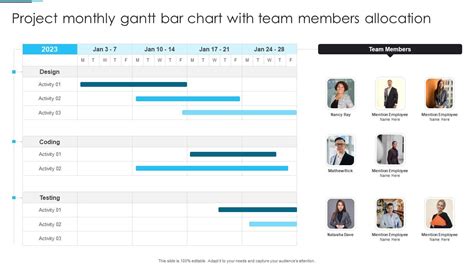 Project Monthly Gantt Bar Chart With Team Members Allocation Brochure PDF