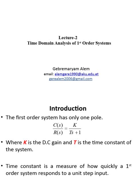 Lecture 20 21 Time Domain Analysis Of 1st Order Systems Pdf Laplace