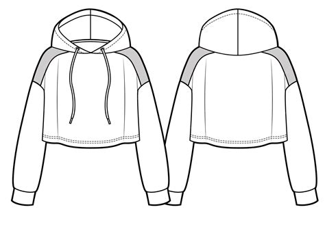 Premium Vector Cropped Hoodie Sweatshirt Fashion Flat Sketch Template