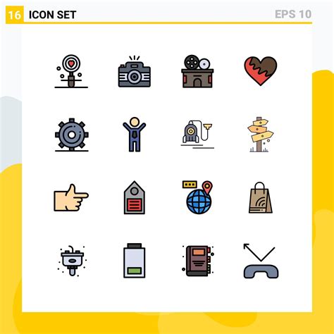 Pack Of 16 Creative Flat Color Filled Lines Of Favorite Love Picture Heart Theater Editable