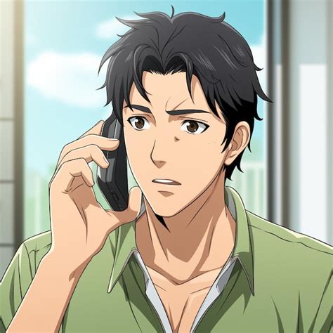 Premium Photo Anime Of Black Haired Man Talking On Cellphone In White