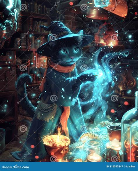 Kitten Cat Wizard Cute Cartoon Illustration Generative Ai Stock