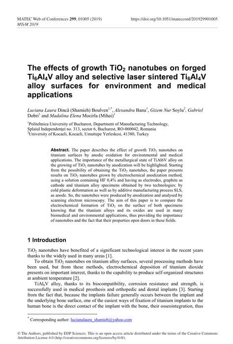 Pdf The Effects Of Growth Tio 2 Nanotubes On Forged Ti 6 Al 4 V Alloy And Selectivelaser