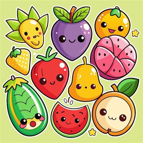 미소 짓는 얼굴의 귀여운 만화 과일 프리미엄 Ai 생성 벡터