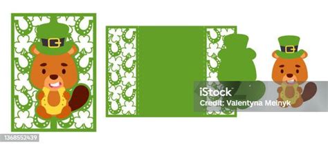 성 패트릭의 날 비버 레이저 절단 초대 장 카드 템플릿 플로터와 실크 스크린 인쇄를 위한 실루엣을 잘라낸 용지 벡터 스톡 일러스트레이션입니다 St Patricks Day