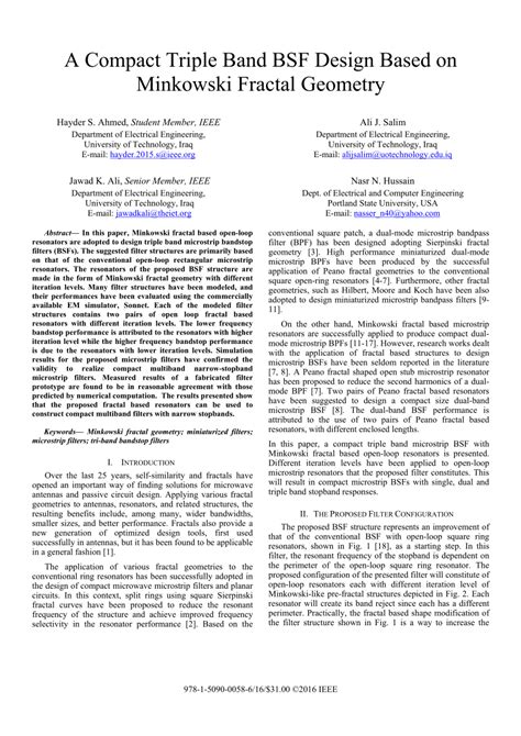 Pdf A Compact Triple Band Bsf Design Based On Minkowski Fractal Geometry