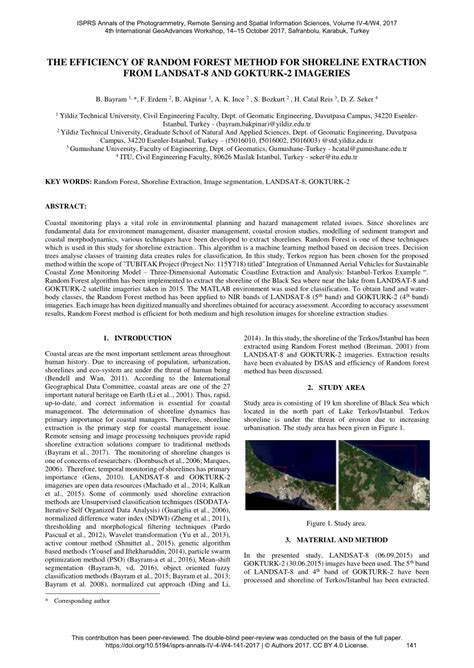 Pdf The Efficiency Of Random Forest Method For Shoreline Extraction