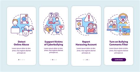 Cyberbullying Prevention Steps Onboarding Mobile App Page Screen With Concepts Detection