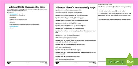 Editable Ks1 All About Plants Class Assembly Script Twinkl