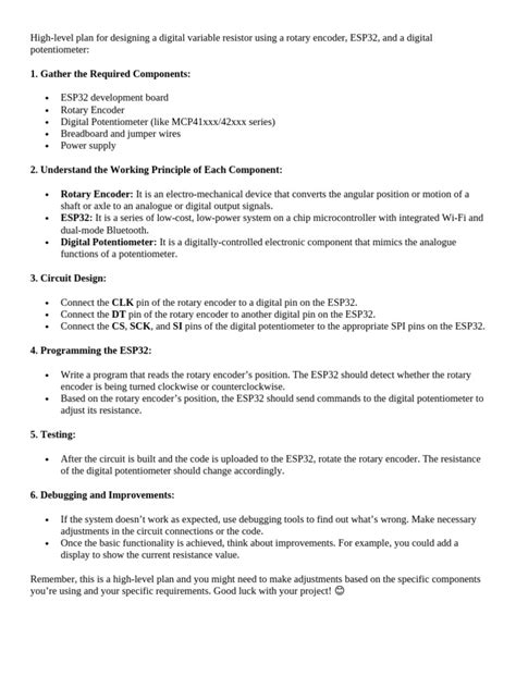 High Level Plan For Designing A Digital Variable Resistor Using A Rotary Encoder Pdf