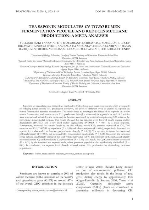 Pdf Tea Saponin Modulates In Vitro Rumen Fermentation Profile And Reduces Methane Production