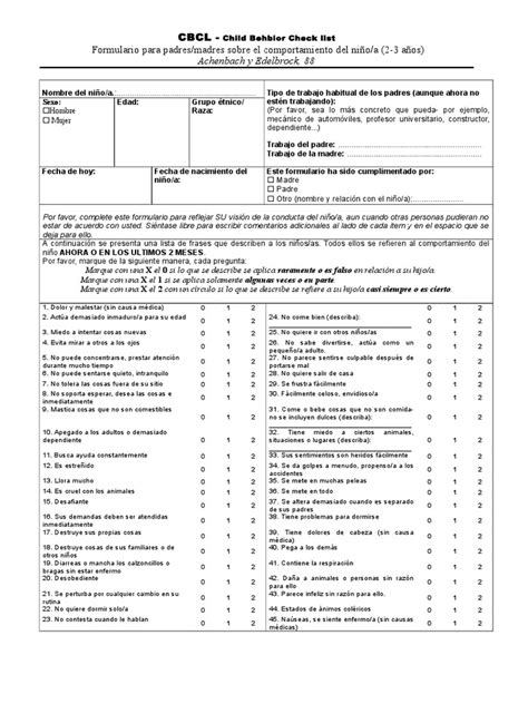 Cbcl 2 Y 3 Años Pdf Comportamiento Sicología