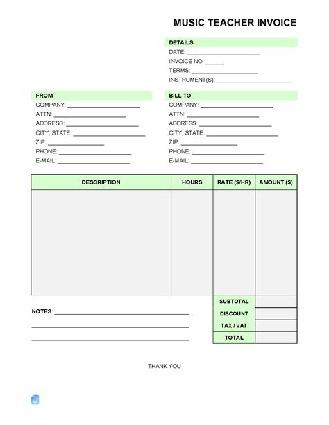 Teaching Invoice Template