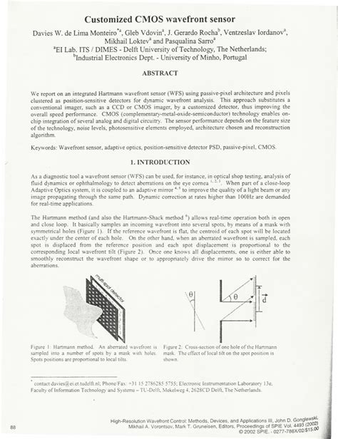Pdf Customized Cmos Wavefront Sensor