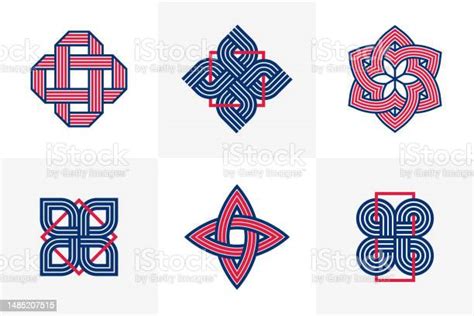 로고 생성을위한 그래픽 디자인 요소 얽힌 선 빈티지 스타일 아이콘 컬렉션 추상적 인 기하학적 선형 기호 벡터 세트 고급 호텔에 대한 스톡 벡터 아트 및 기타 이미지 Istock