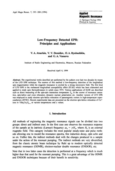 Pdf Low Frequency Detected Epr Principles And Applications