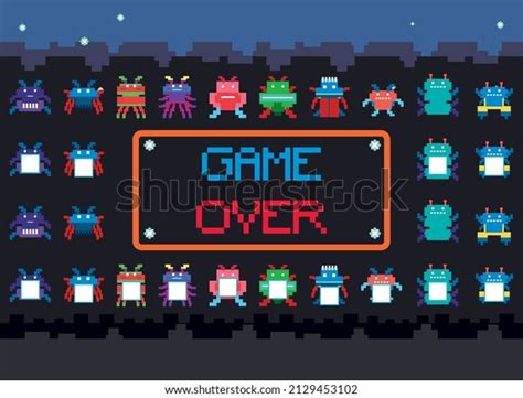 Pixel Space Game Interface Game Over Stock Vector Royalty Free 2129453102 Shutterstock