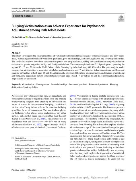 Pdf Bullying Victimization As An Adverse Experience For Psychosocial