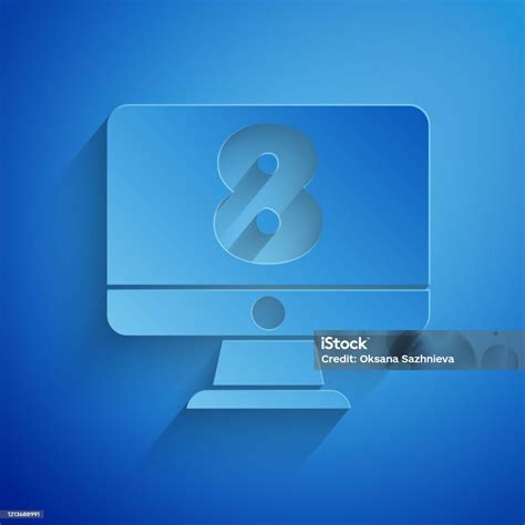 종이 잘라 8 파란색 배경에 격리 된 모니터 아이콘에 3 월 국제 해피 우먼의 날 종이 아트 스타일입니다 벡터 일러스트레이션 꽃 나무에 대한 스톡 벡터 아트 및 기타 이미지