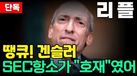 리플 Xrp 단독보도 땡큐 겐슬러 Sec항소 악재가 아니라 호재였어 Youtube