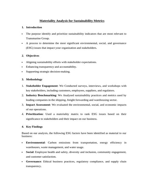 Materiality Analysis For Sustainability Metrics Ver1 1 Pdf Supply Chain Efficient Energy Use