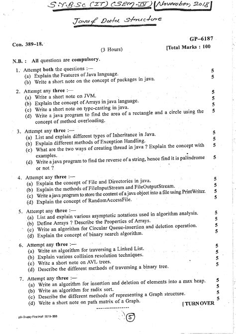 University Of Mumbai Sybsc It Sem Iv Java And Data Structure Old Question Papers Nov 2018