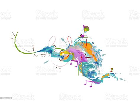다채로운 스플래시와 뮤지컬 웨이브 노트와 추상적 인 음악 디자인 손으로 그린 벡터 그림 지휘자에 대한 스톡 벡터 아트 및 기타 이미지 Istock