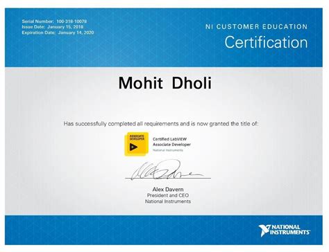 Recently Received National Instruments Certification For Associate