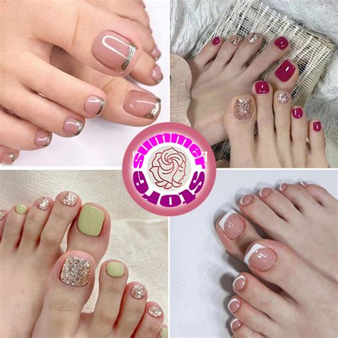 Qc Summer Jzj 24 Pcs Glitter Feet Wear Nail Feet Nail Tip Finished