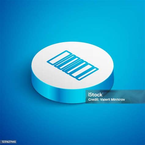 파란색 배경에서 격리된 등각칭 선 바코드 아이콘입니다 흰색 원 버튼 벡터 일러스트레이션 3차원 형태에 대한 스톡 벡터 아트 및 기타 이미지 3차원 형태 가격 개성