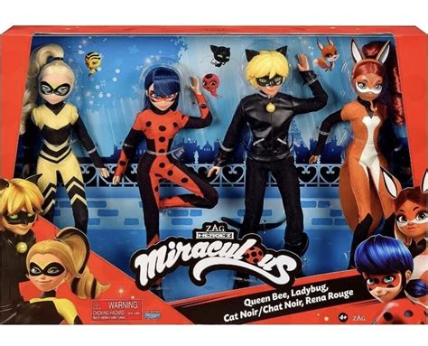 Miraculous 4 Doll T Set Ladybug Cat Noir Queen Bee And Rena Rouge