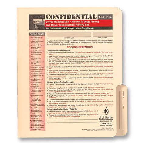 Jj Keller Confidential All In One Driver Qualification File Folder F