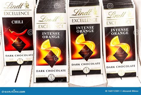 Lindt Exellence Assorted Chocolate Bars On The Shelf In Grocery Store