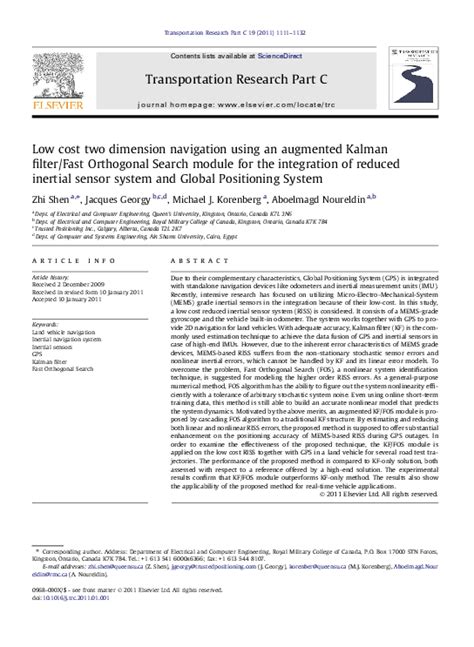 Pdf Low Cost Two Dimension Navigation Using An Augmented Kalman Filterfast Orthogonal Search
