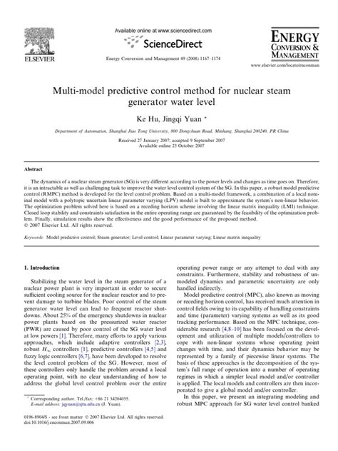 Multi Model Predictive Control Method For Nuclear Steam Pdf