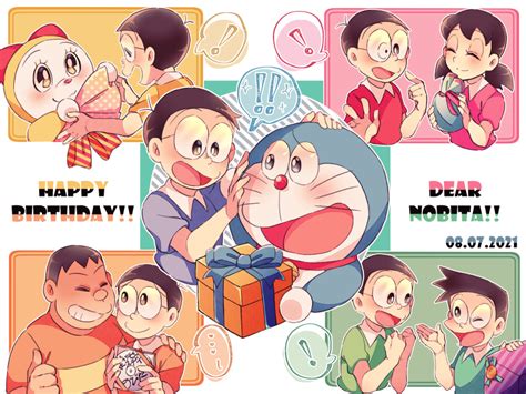 Safebooru 2girls 4boys Bell Birthday Black Hair Blush Box Cd