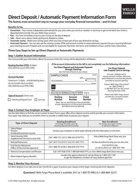 Wells Fargo Direct Deposit Form Fill Out And Sign Printable Pdf