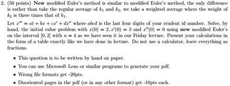solved 50 points new modified euler s method is similar to modified