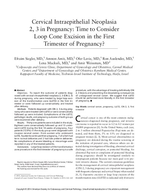 Pdf Cervical Intraepithelial Neoplasia 2 3 In Pregnancy