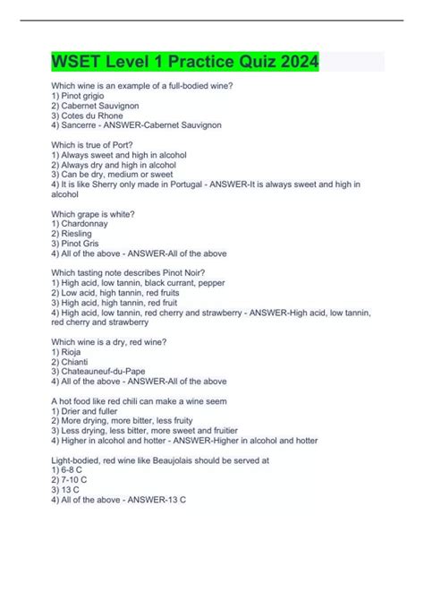 WSET Level 1 Practice Quiz 2024 WSET Level 1 Stuvia US
