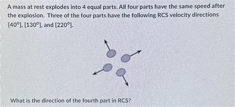 solved a mass at rest explodes into 4 equal parts all four