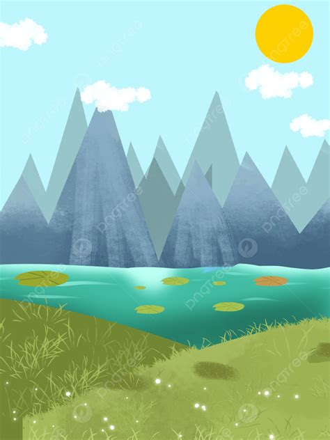 산뜻 한 야외 잔디 배경 잔디 산맥 일러스트 배경 배경 일러스트 및 사진 무료 다운로드 Pngtree