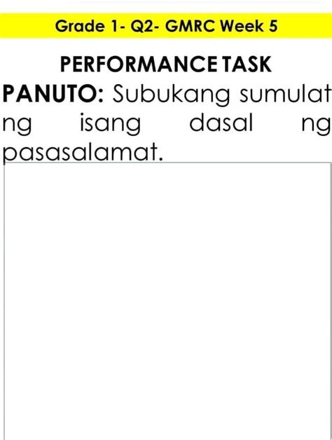 Grade 1 Q2 GMRC Week 5 PERFORMANCE TASK StudyX