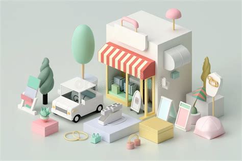 Small Business Of Three Dimensional Elements 3d Model Stock