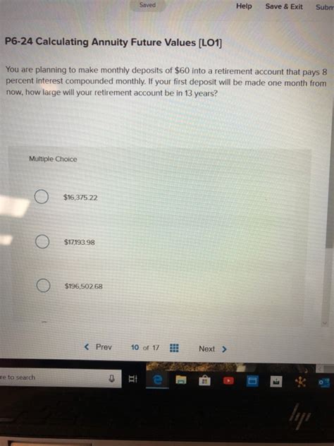 solved saved help save and exit sub p6 24 calculating annuity