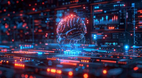 Futuristic AI Brain Hologram Surrounded by Digital Charts and Glowing Neon Lights Stock Photo ...