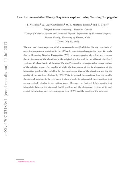 Pdf Low Auto Correlation Binary Sequences Explored Using Warning