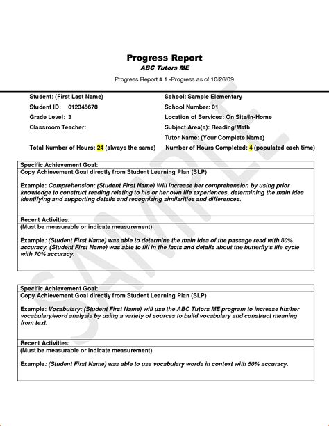Progress Report Example Meetpaulryan With Educational Progress Report Template Examples Of