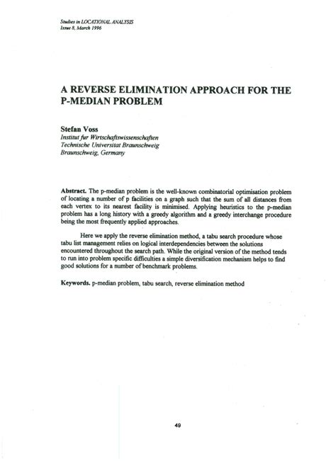 Full Article A Reverse Elimination Approach For The P Median Problem