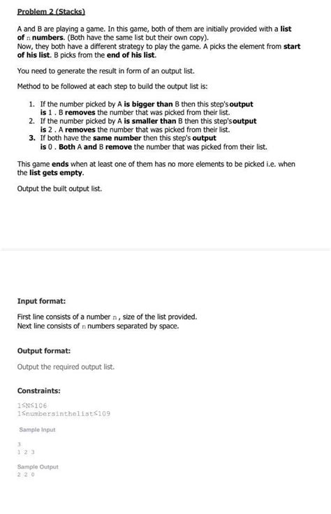 Solved Problem 2 Stacks A And B Are Playing A Game In